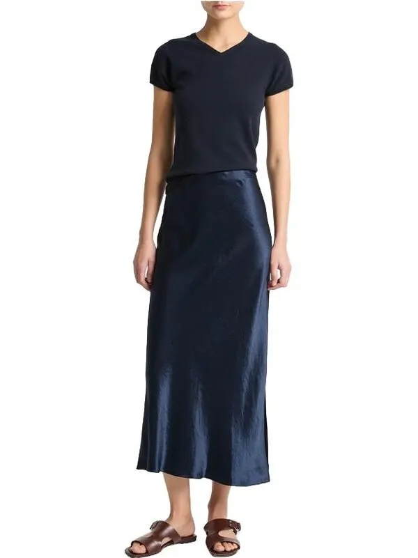 Vince Satin Side-slit Skirt - Black