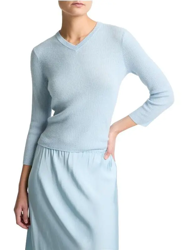 Vince Cashmere-silk High V-neck Sweater - Blue
