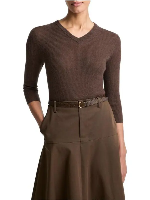 Vince Cashmere-silk High V-neck Sweater - Brown