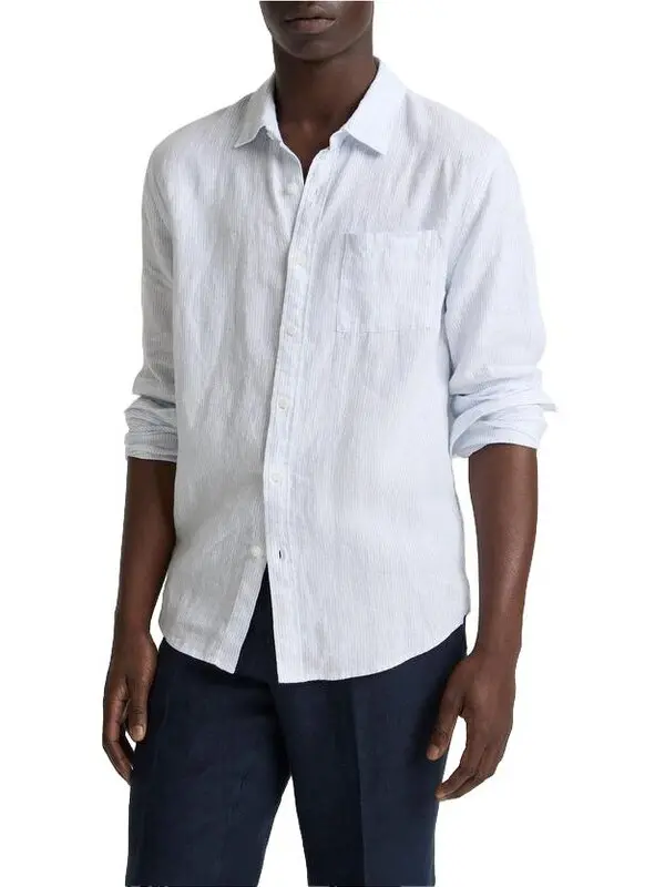 Vince Tate Stripe Linen Shirt - White