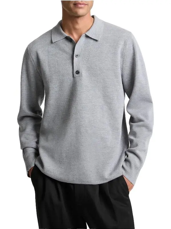 Vince Italian Merino Wool Milano Polo Sweater - Gray
