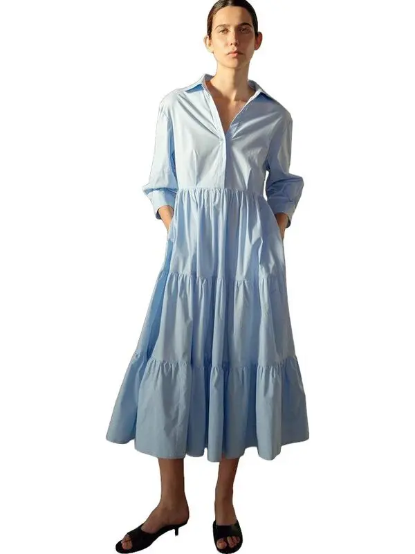 CALLAS MILANO Marseille Tiered Shirt Dress - Blue