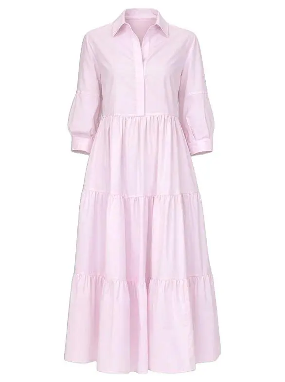 CALLAS MILANO Marseille Tiered Shirt Dress - Pink