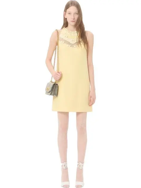 Valentino Garavani Embroidered Crepe Couture Short Dress - Yellow