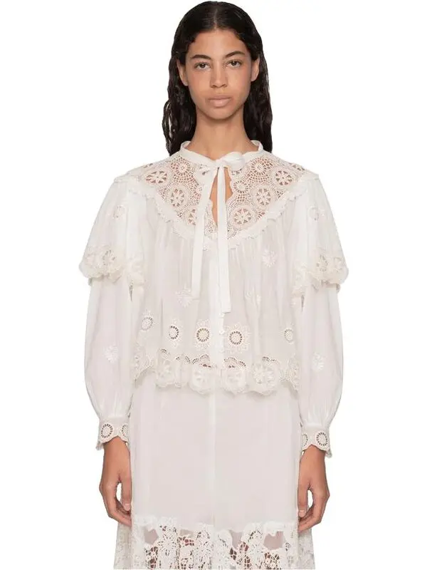 Sea Sofia Embroidered Long Sleeve Top - White
