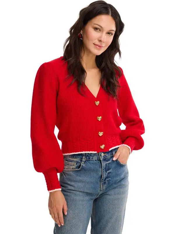 Allison Solid Piper Cardigan - Red