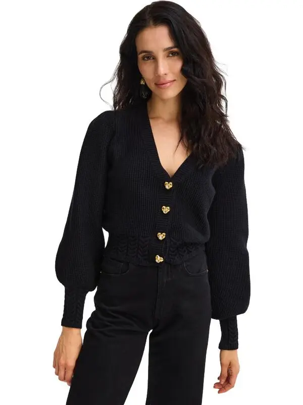 Allison Solid Piper Cardigan - Black