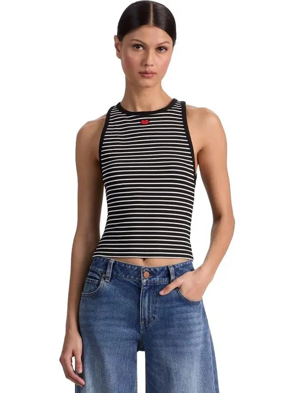 Alice + Olivia Allen Embroidered Tank Top - Stripe