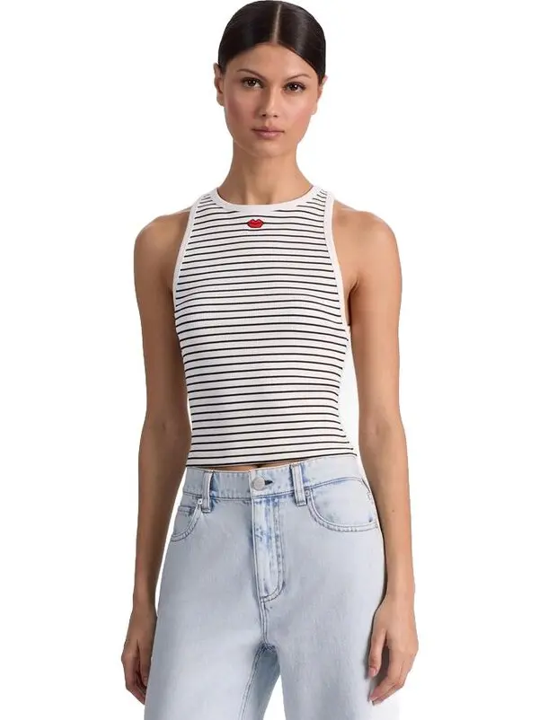 Alice + Olivia Allen Embroidered Tank Top - Stripe