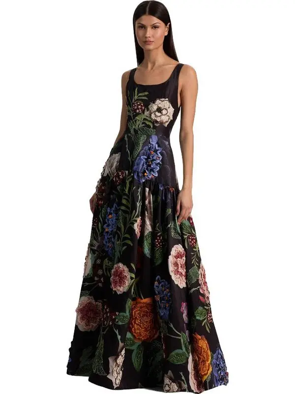 Alice + Olivia Maxine Embellished Gown - Black