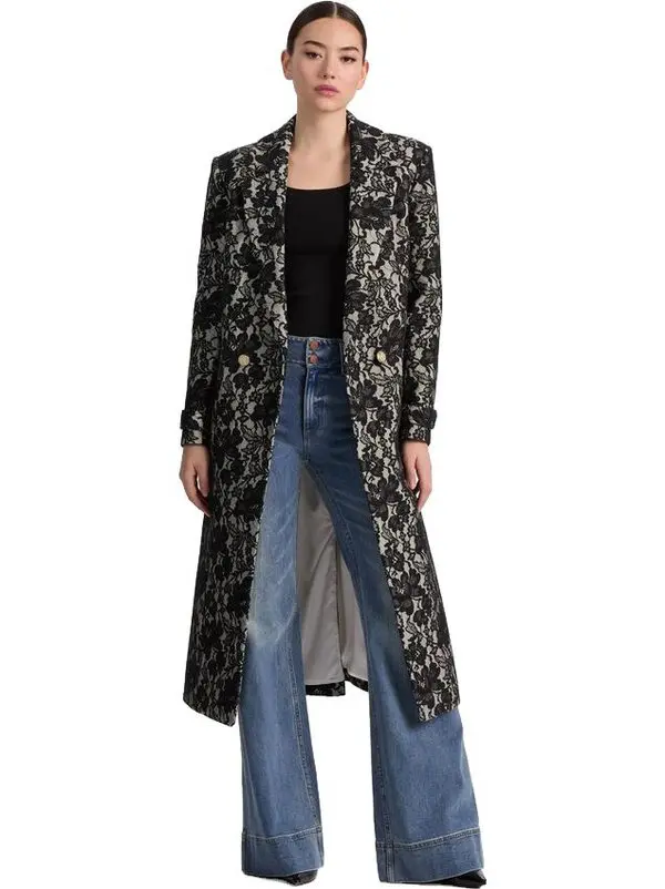 Alice + Olivia Jimmy Lace Tweed Trench Coat - Black