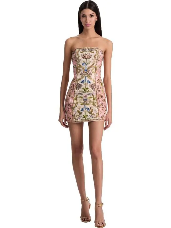 Alice + Olivia Katia Embroidered Strapless Mini Dress - Multicolor