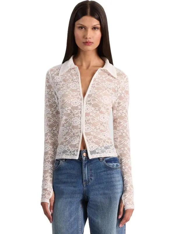 Alice + Olivia Kara Lace Button Down - White