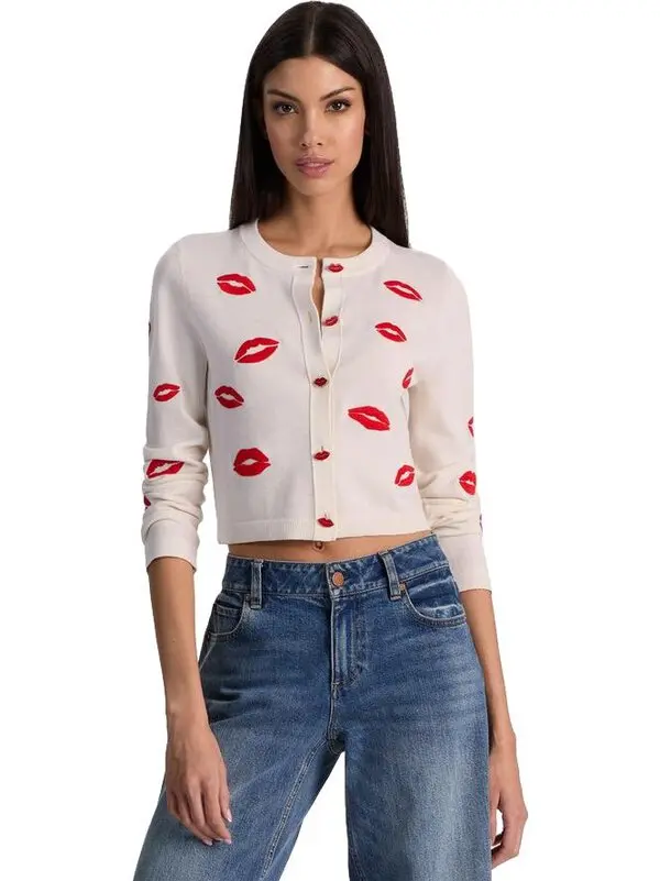 Alice + Olivia Daroda Lip Cardigan - White