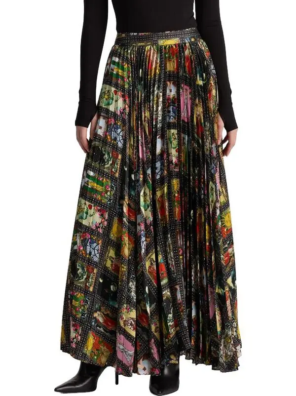 Alice + Olivia Katz Printed Pleated Maxi Skirt - Natural
