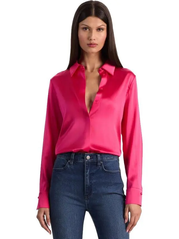 Alice + Olivia Brady Silk Button-down Blouse - Pink / Floral