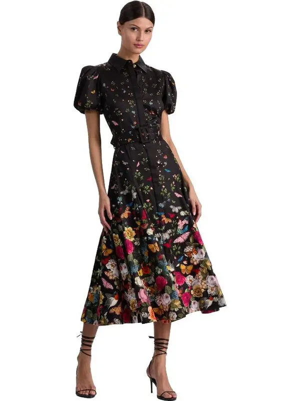 Alice + Olivia Henrietta Belted Midi Shirt Dress - Black