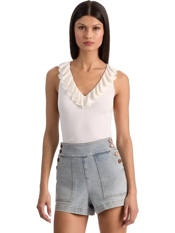 Alice + Olivia Marnie Ruffle Tank - White