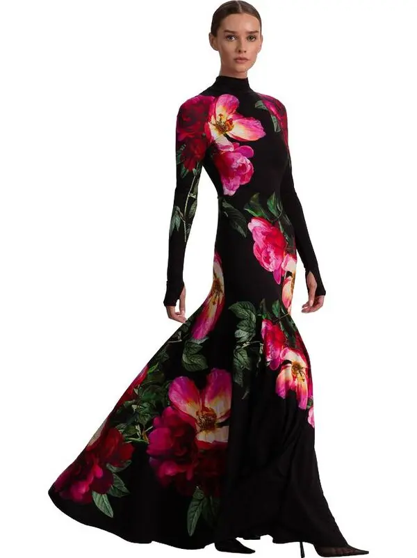 Alice + Olivia Augusta Printed Maxi Dress With Open Back - Black