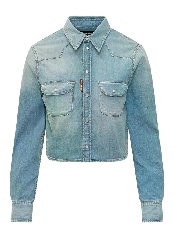 Dsquared2 Buttoned Cropped Denim Shirt - Blue