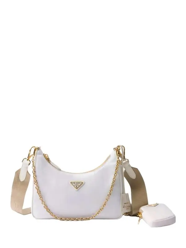 Prada Re-edition 2005 Re-nylon Shoulder Bag With Saffiano Leather Trim - White