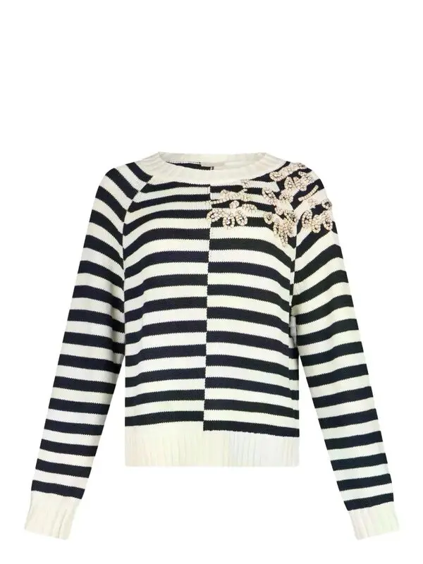 Liu Jo Striped Sweater With Stone Embroidery - Black