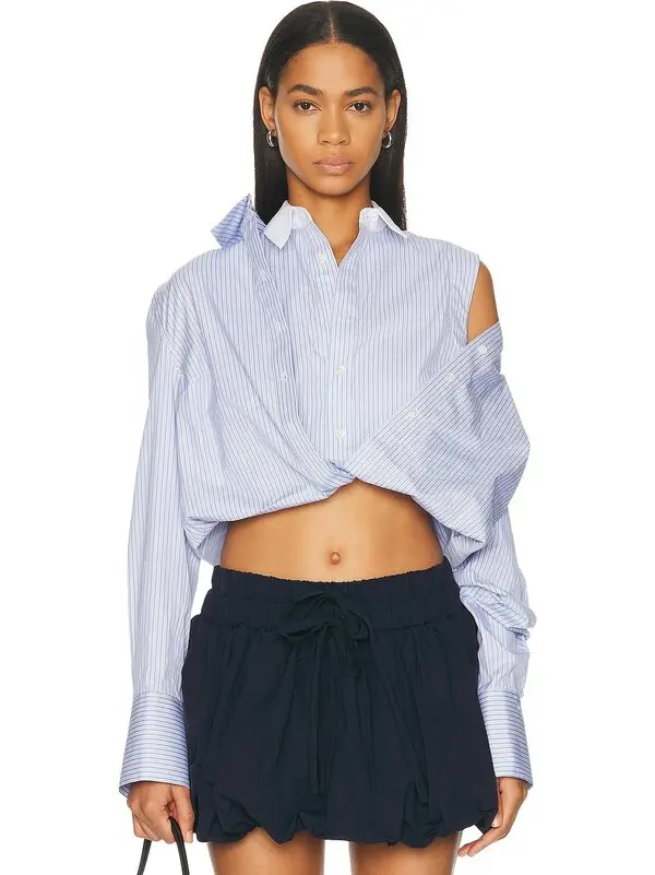 Monse Fold-up Cropped Shirt - Sky Blue & White