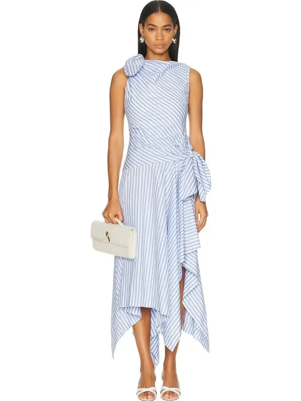 Monse Bow Drape Shirting Cascade Dress - Sky Blue