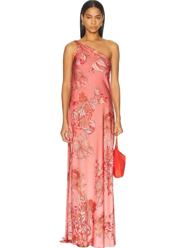 Hemant & Nandita One Shoulder Sash Dress - Coral