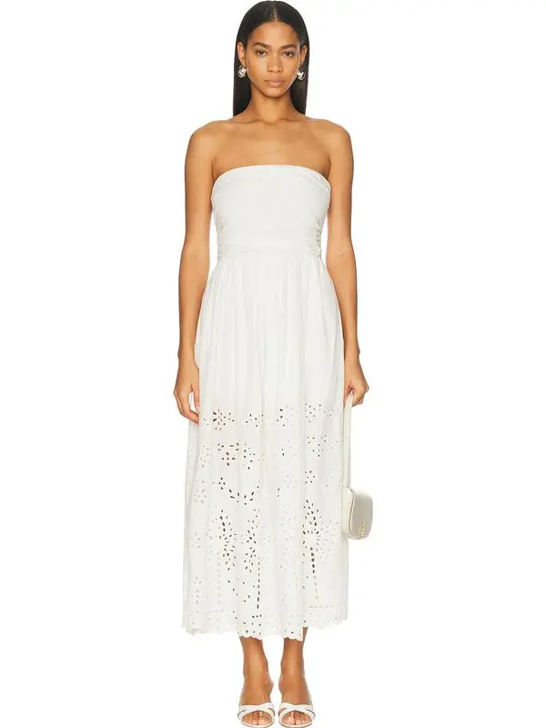 Hemant & Nandita Ruched Bodice Midi Dress - White