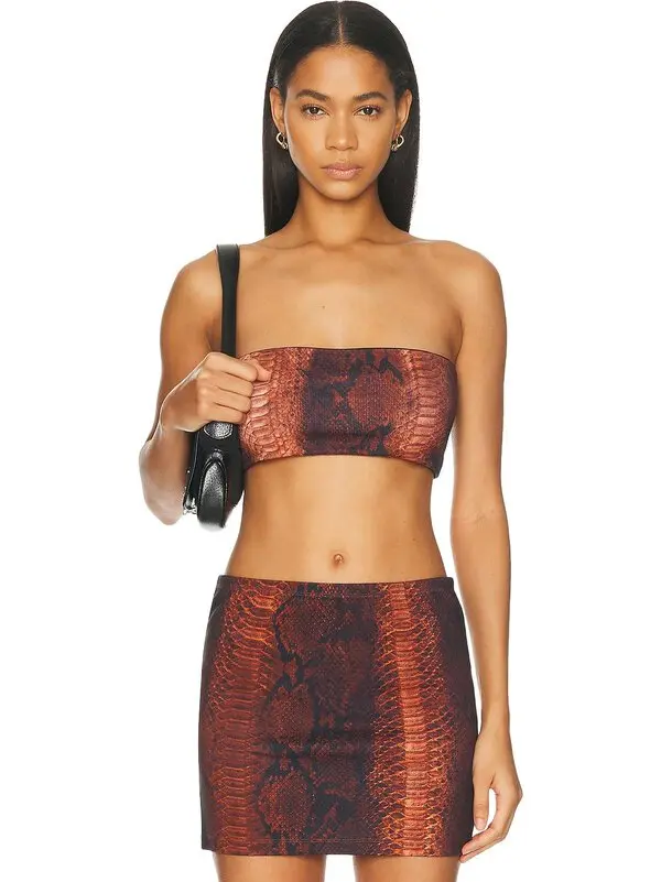 Jean Paul Gaultier Cotton Ribbed Python Print Bra Top - Brown & Black