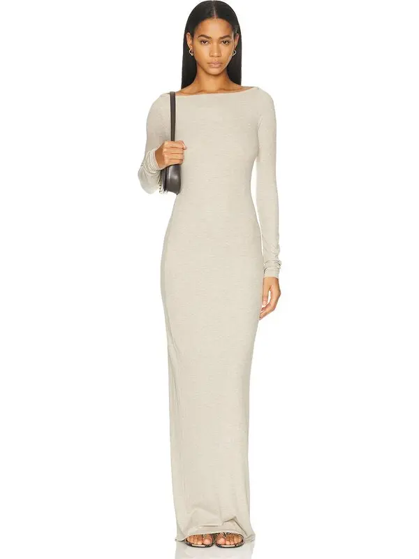 Eterne Long Sleeve Boatneck Maxi Dress - Heather Oatmeal