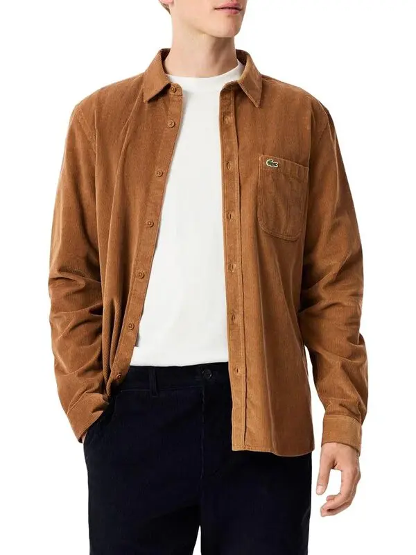 Lacoste Regular Fit Corduroy Button-up Shirt - Date Brown