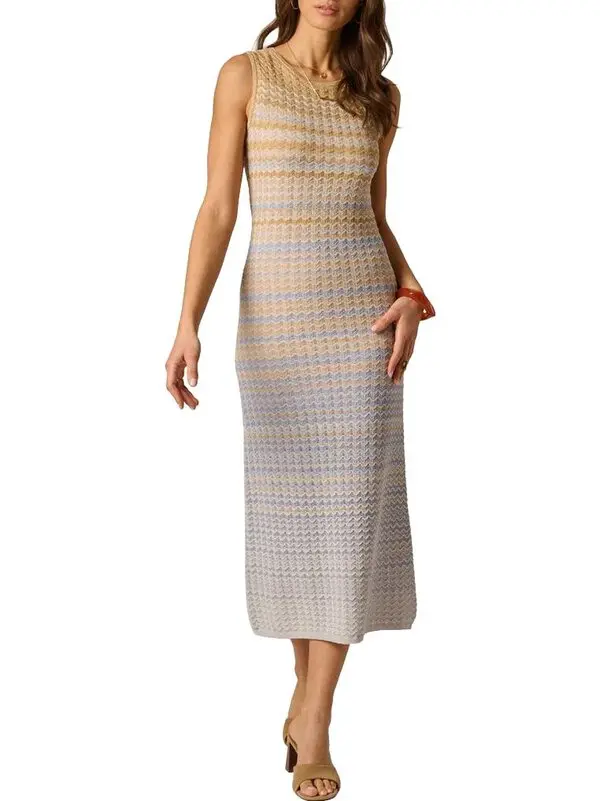 Adrianna Papell Metallic Knit Midi Dress - Ecru Multi
