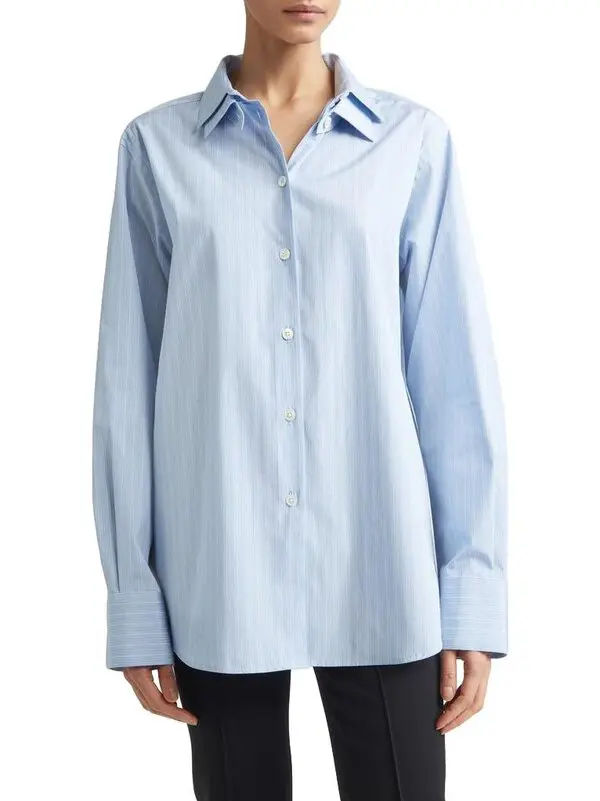RÓHE Double Collar Striped Shirt - Blue Stripe