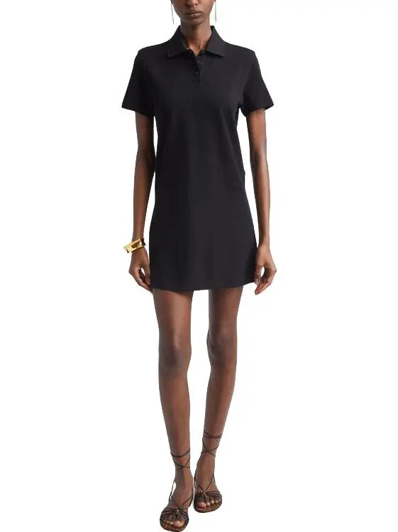 Saint Laurent Cassandre Embroidered Cotton Piqué Minidress - Noir