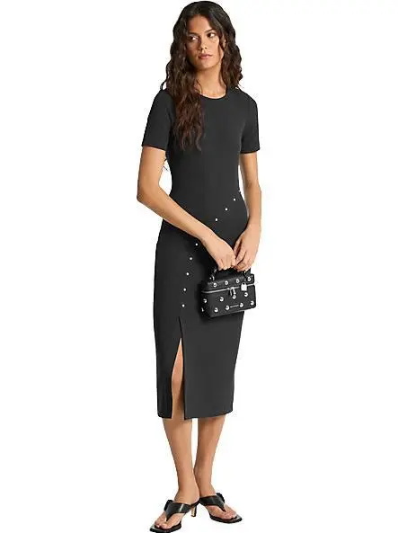 Michael Kors Studded Scuba Midi Dress - Black