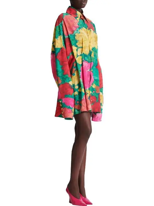 Balmain Crepe Floral Print Shirt Dress - Multicolor