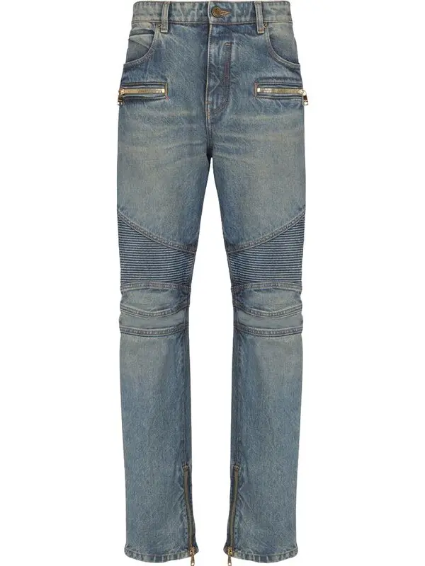 Balmain Biker Jeans In Vintage Denim - Blue