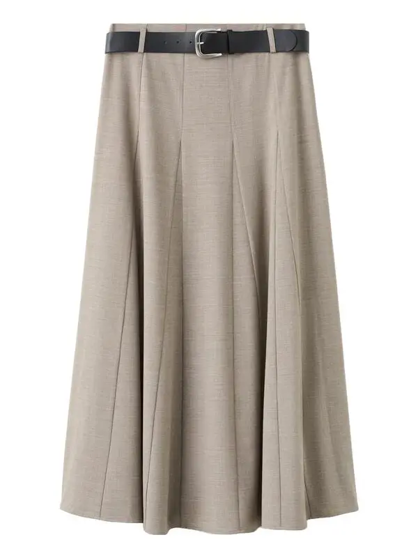 Mango Belted Godet Pleat A-line Skirt - Grey