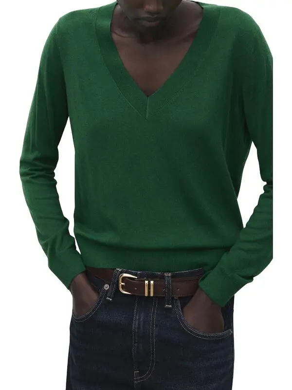 Mango V-neck Sweater - Dark Green