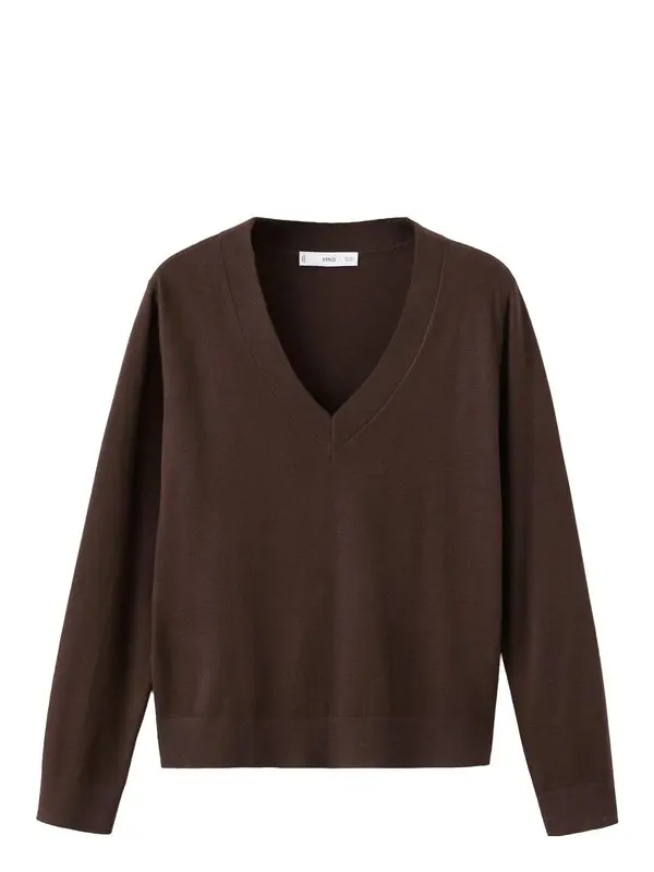 Mango V-neck Sweater - Tobacco Brown