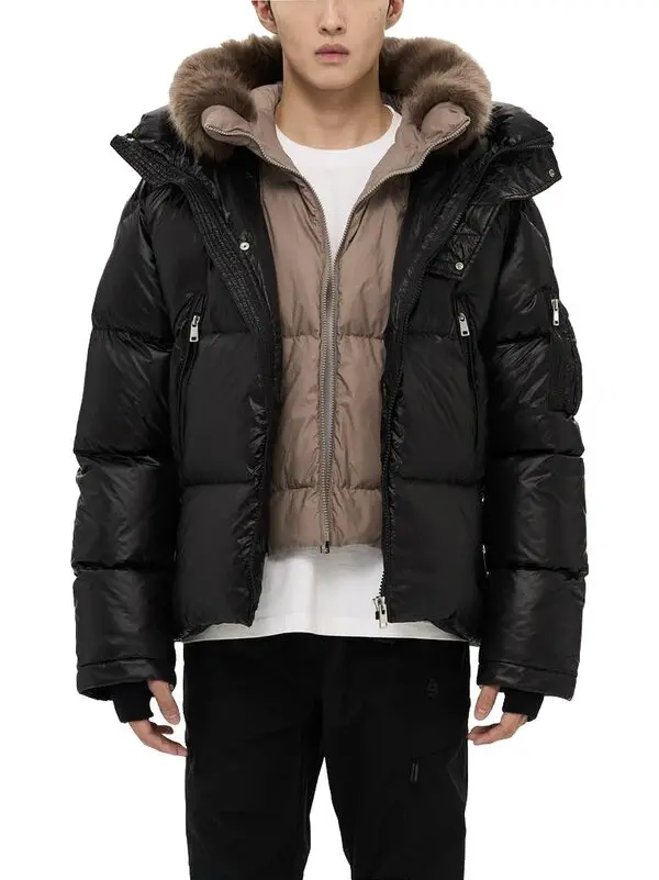 ALPHA STYLE Kudu Detachable Double Hood Puffer - Black