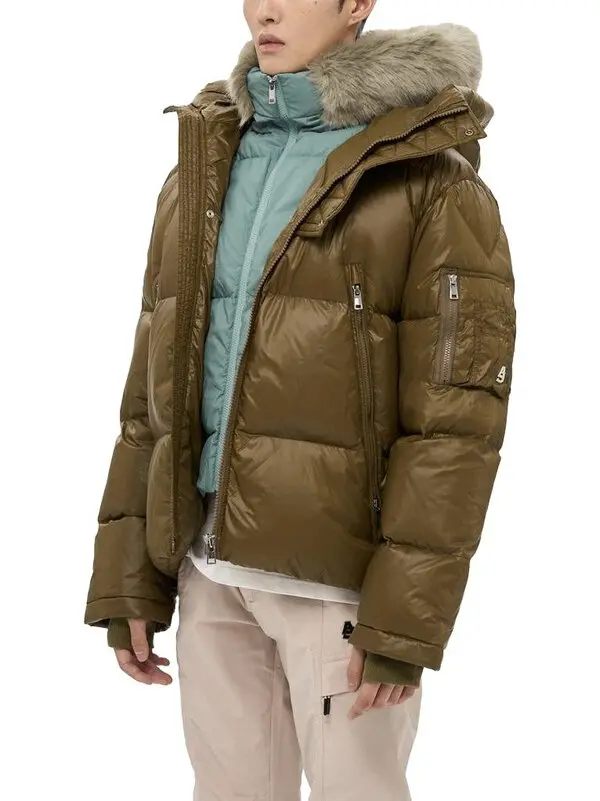 ALPHA STYLE Kudu Detachable Double Hood Puffer - Dark Green