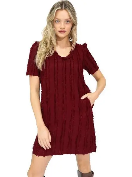 BELLE & BLOOM Solana Fringe Shift Mini Dress - Red Overflow