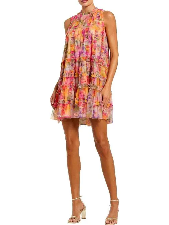 Mac Duggal Printed Mesh Mini Dress - Multi