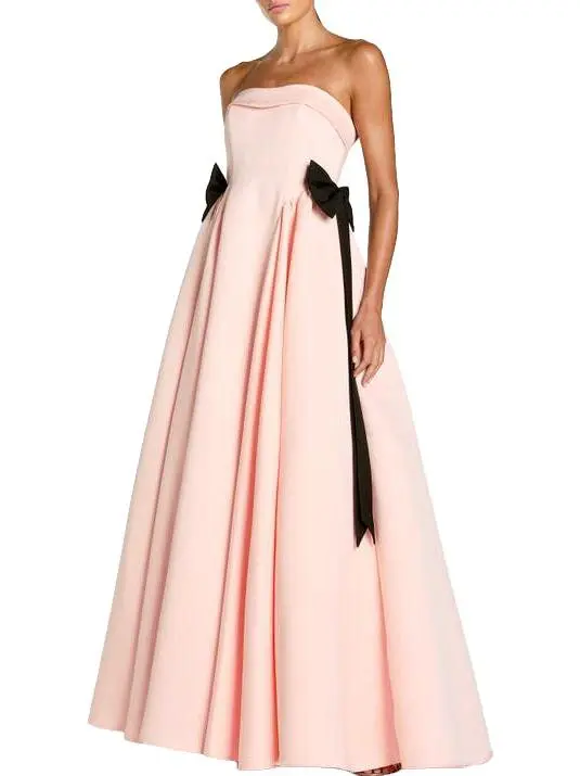 Mac Duggal Satin Strapless Ball Gown With Bows - Blush
