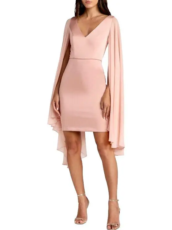 Mac Duggal V-neck Cape Sleeve Sheath Dress - Blush