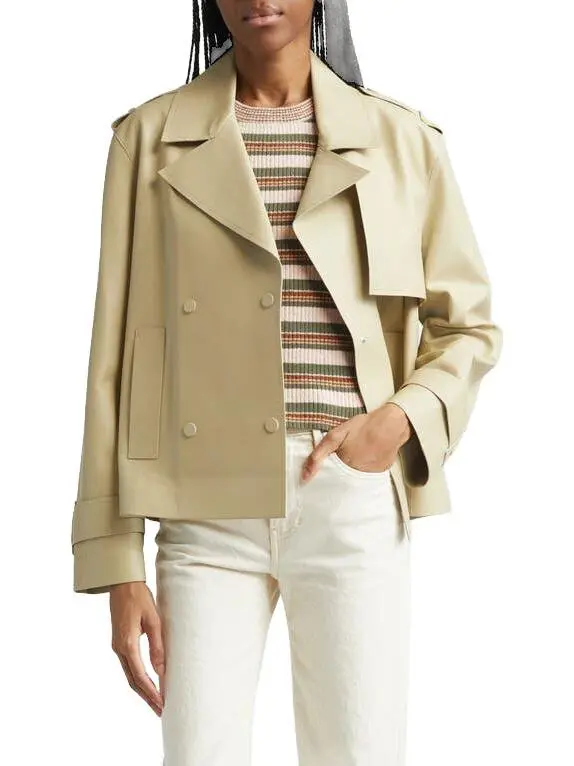 Veronica Beard Heathcliff Crop Leather Trench Coat - Stone Khaki