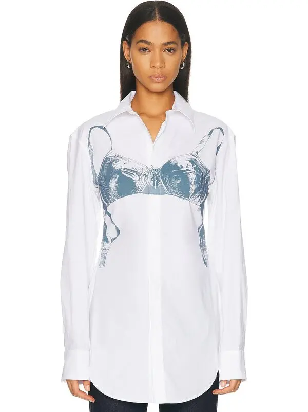 JEAN PAUL GAULTIER Printed Bra Top Shirt - White & Blue Grey